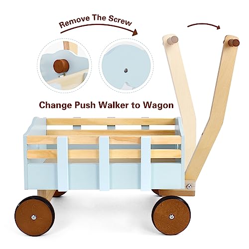PairPear Wooden Push Wagon Toy,Kids Cargo Walker Cart Wagon Baby Walker for Toddlers,Push and Pull Toys Gift for Babies Boys and Girls.
