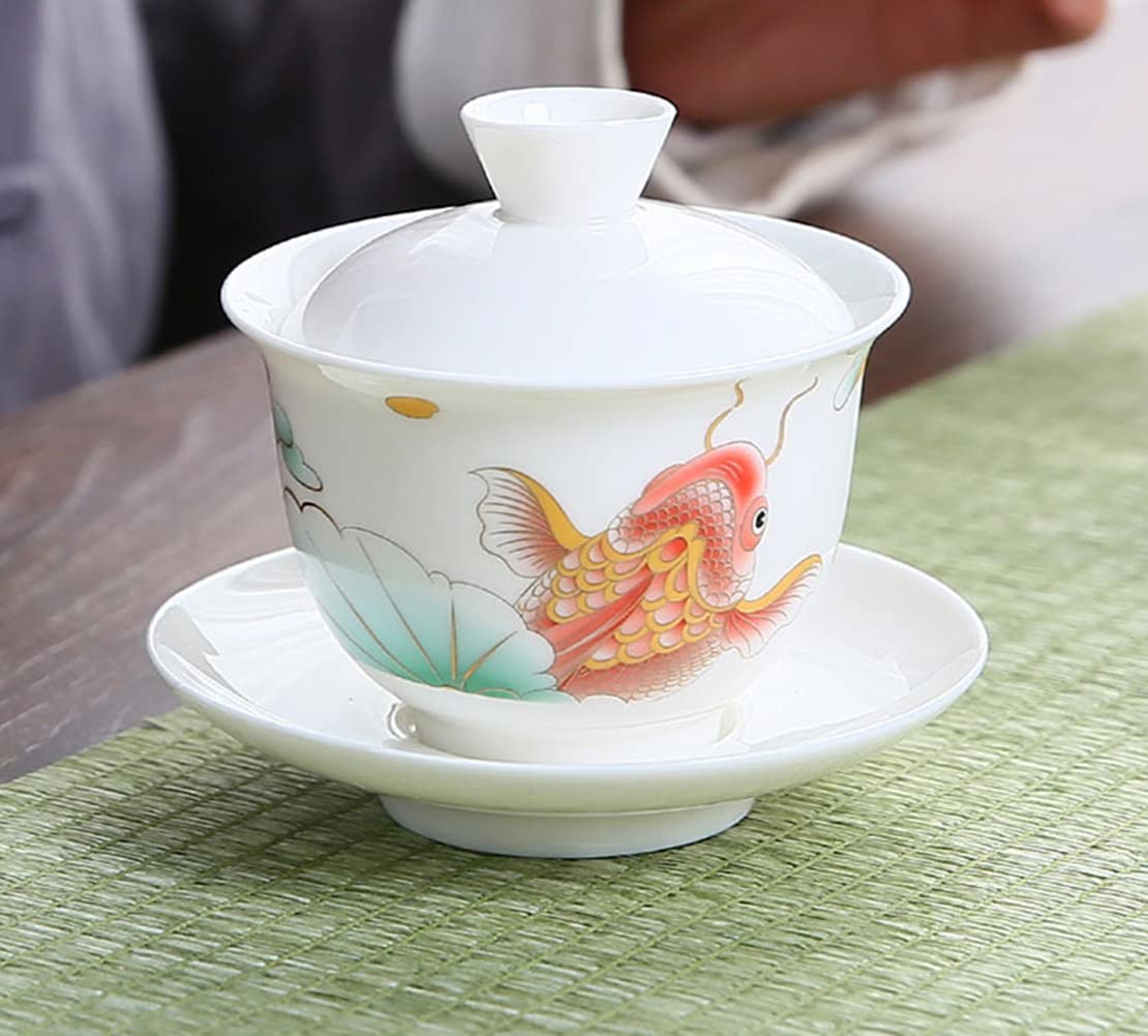 Emoyi Fish Pattern China Traditional Teacup Porcelain Gaiwan Tea Set 150ml
