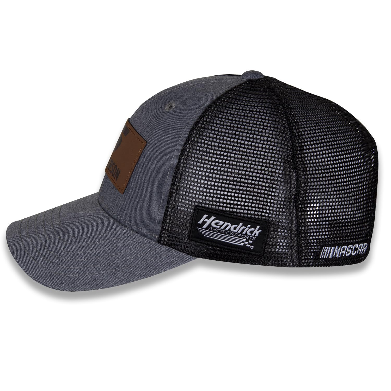 Checkered Flag Sports Kyle Larson #5 NASCAR 2023 Leather Patch Adjustable Gray Black Trucker Mesh Hat