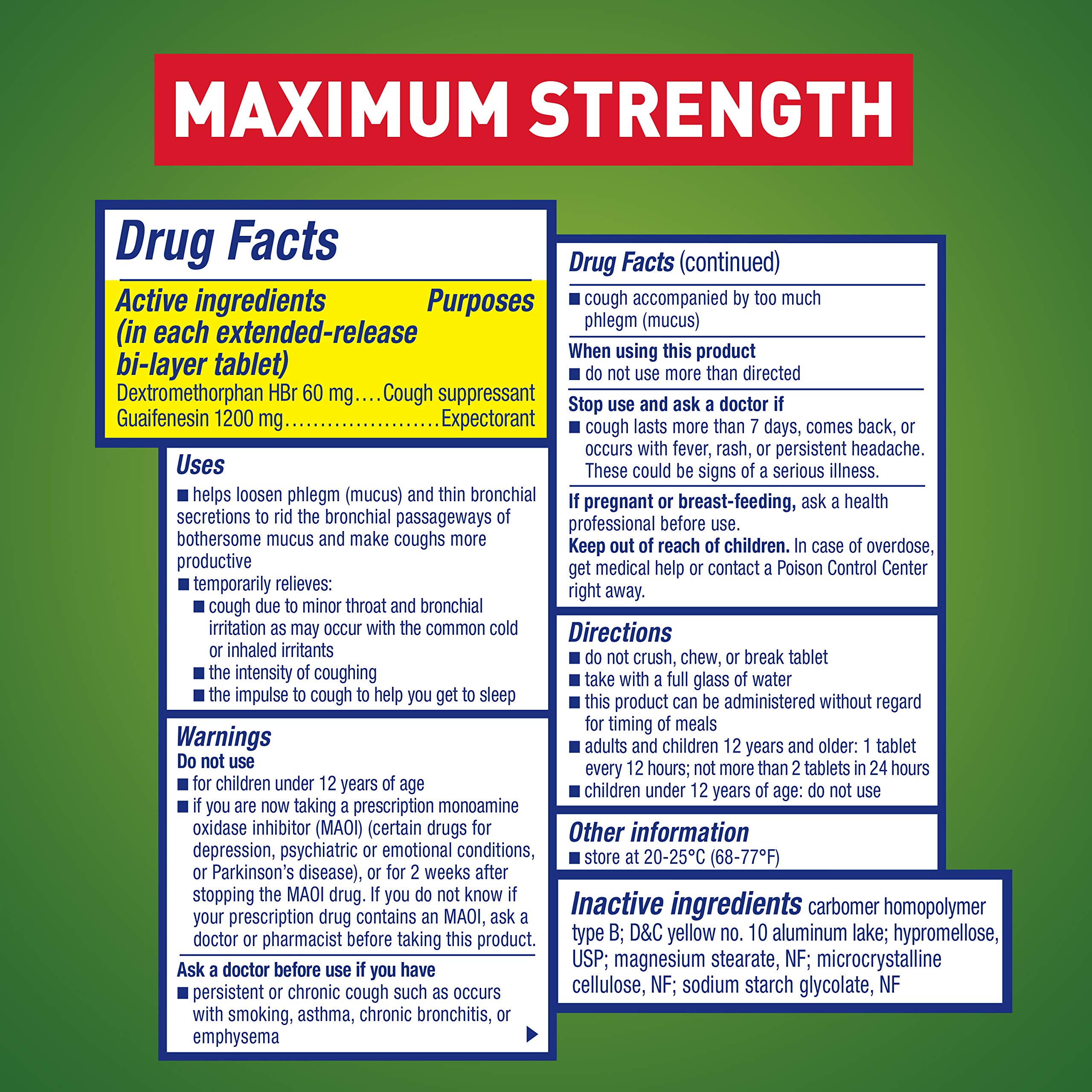 Cough Suppressant and Expectorant, Mucinex DM Maximum Strength 12 Hour Tablets, 7 count (Pack of 24)