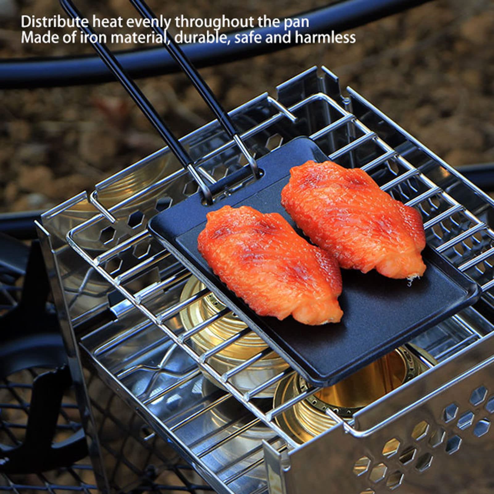 Grill Pan, Small Nonstick BBQ Grill Pan with Detachable Handle, 5.1 x 3.4 in Multipurpose BBQ Grilling Pan Steak Frying Pan Heating Evenly and Quickly for Kitchen, Traveling, Camping
