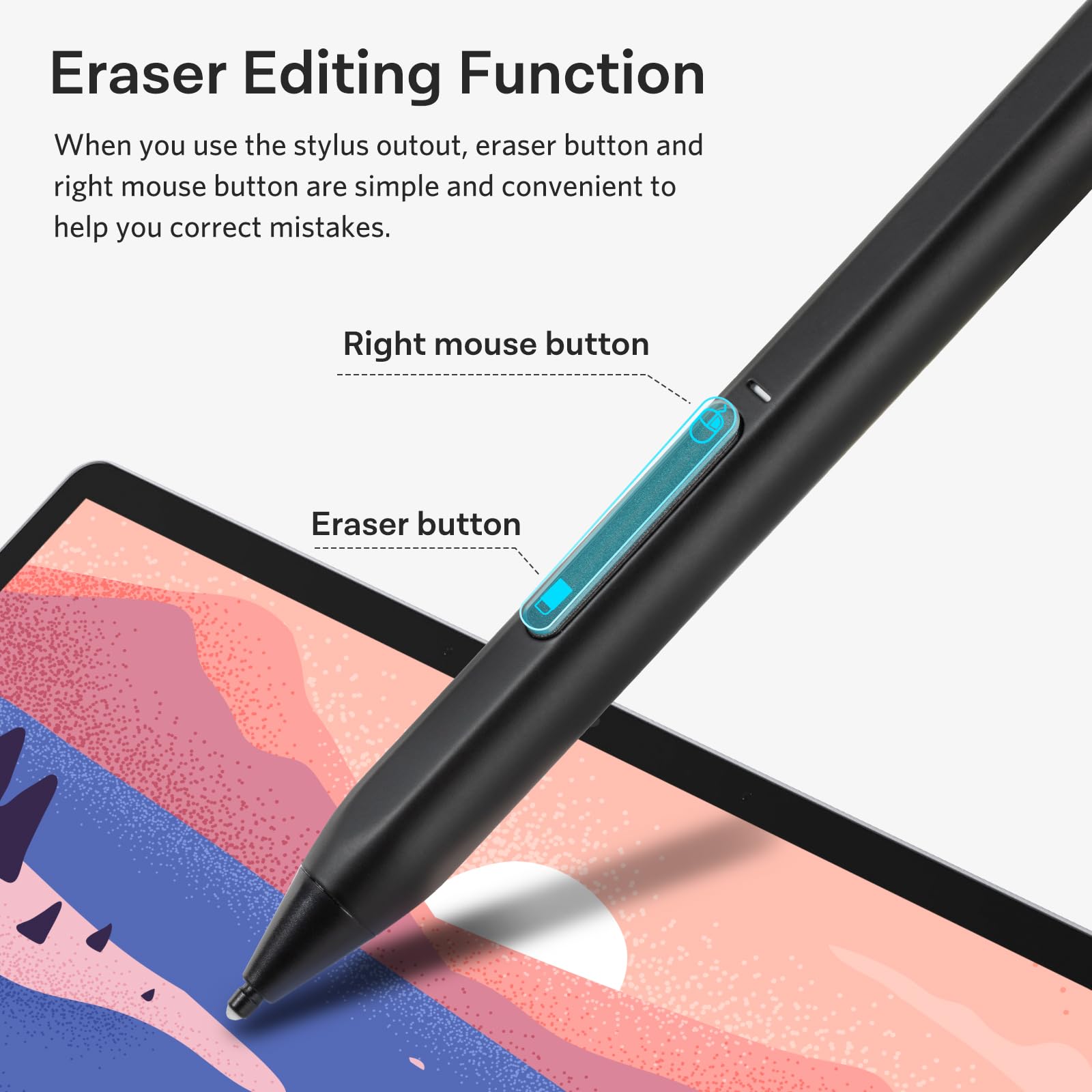 CoBak Stylus Pen for Microsoft Surface with 4096 Level Pressure, Eraser & Right-Click, Palm Rejaction Functiopns, Work for Surface Pro 8/X/7+/7/6/5/4/3, Surface/Go/Book/Laptop(Black)