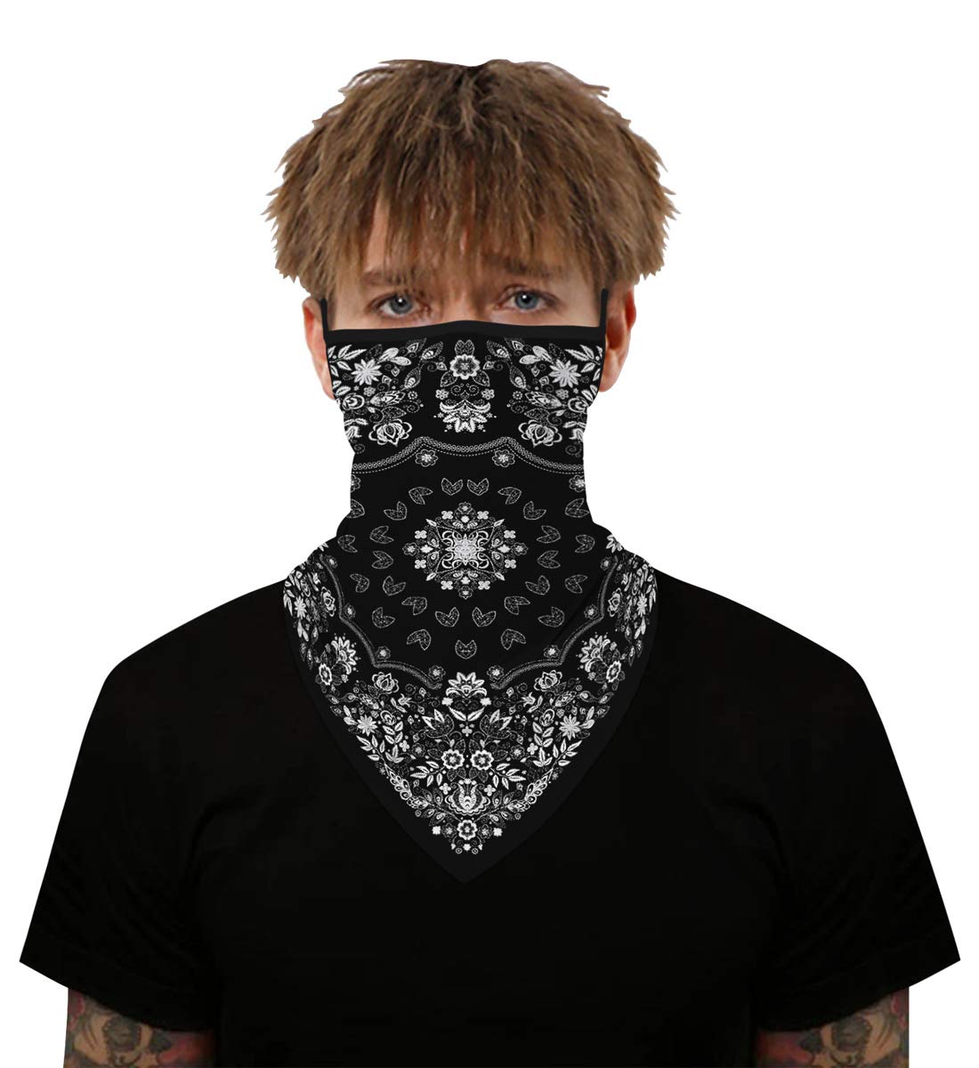 Face Mask Reusable Washable Cloth Bandanas Women Men Neck Gaiter Cover Ear Loops for Dust black