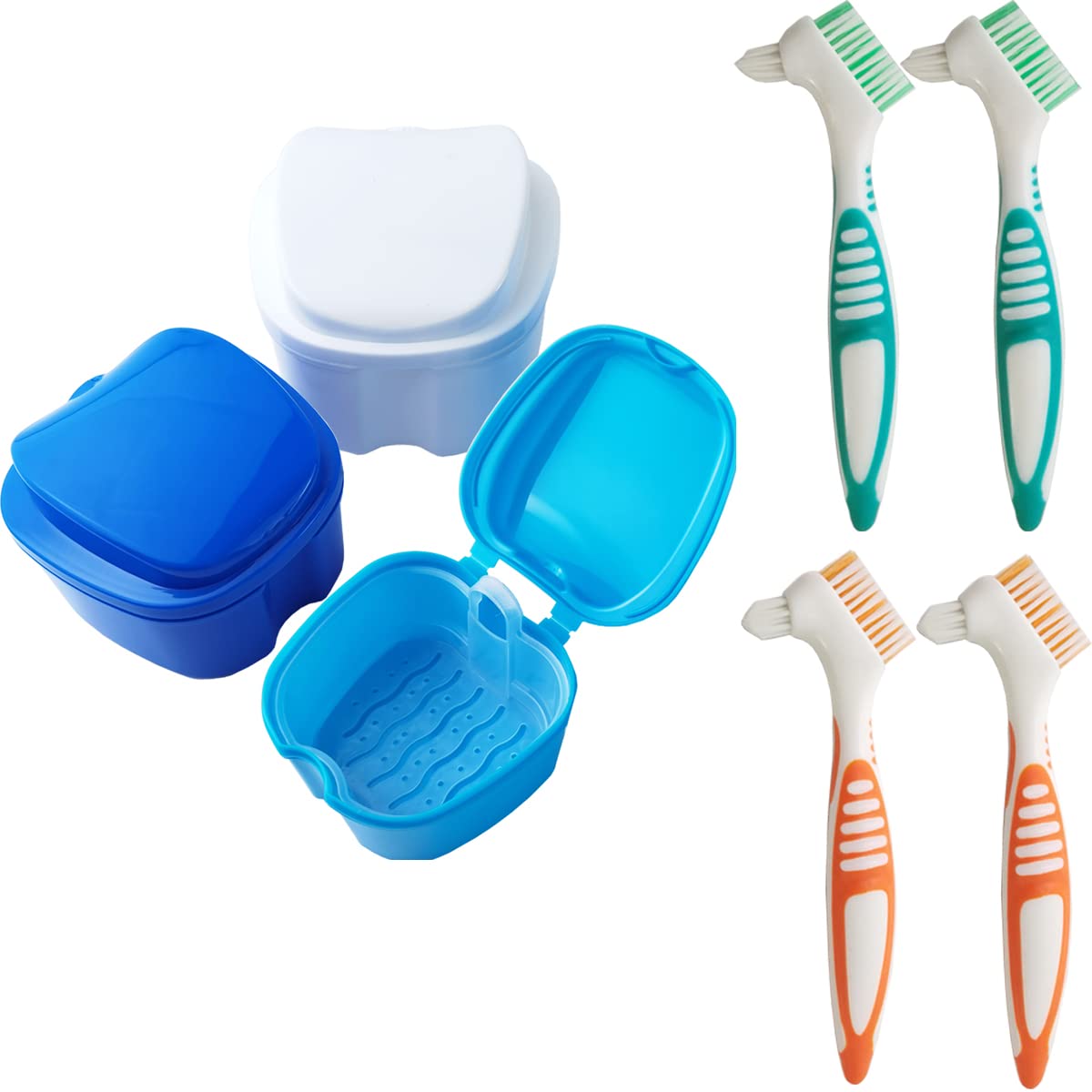 GXXMEI 3PCS Denture Case with Denture Brush Toothbrush