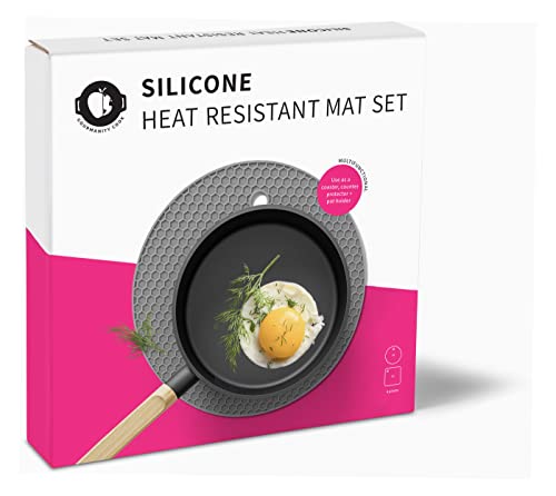 Gourmanity Cook 4 Pack, Silicone Trivet Set | Heat-Resistant Mats for Countertops | Grey Silicone Hot Pads for Kitchen | Non-Slip Silicone Trivets for Hot Pots & Pan
