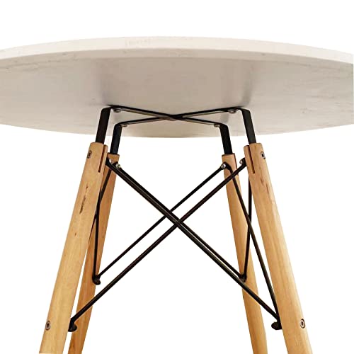 Round Dining Table White Kitchen Table White Dining Table with MDF Top Modern Style Coffee Table Leisure Dining Room Round Table for Kitchen Living Room(with A Free Table Cloth)