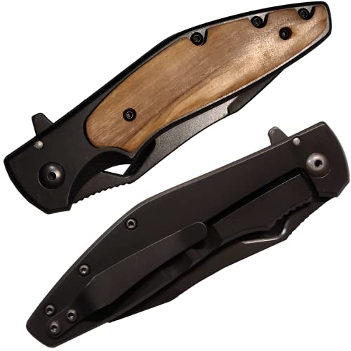 Fox Edge Olea Folding EDC Pocket Knife Stainless Steel 3.15β Blade - Olive Wood Scales Handle - Modern Folding Blade Flipper Knife Every Day Carry