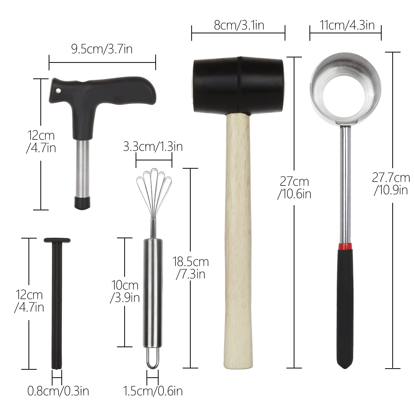 FengWu Coconut Opener Tool Set Food Grade Stainless Steel Coconut Opener Kit for Young Coconut Coco Jack Opener Kit with Stainless Steel Scraper, Coconut Hole Maker Puncher, Rubber Hammer (4pcs)