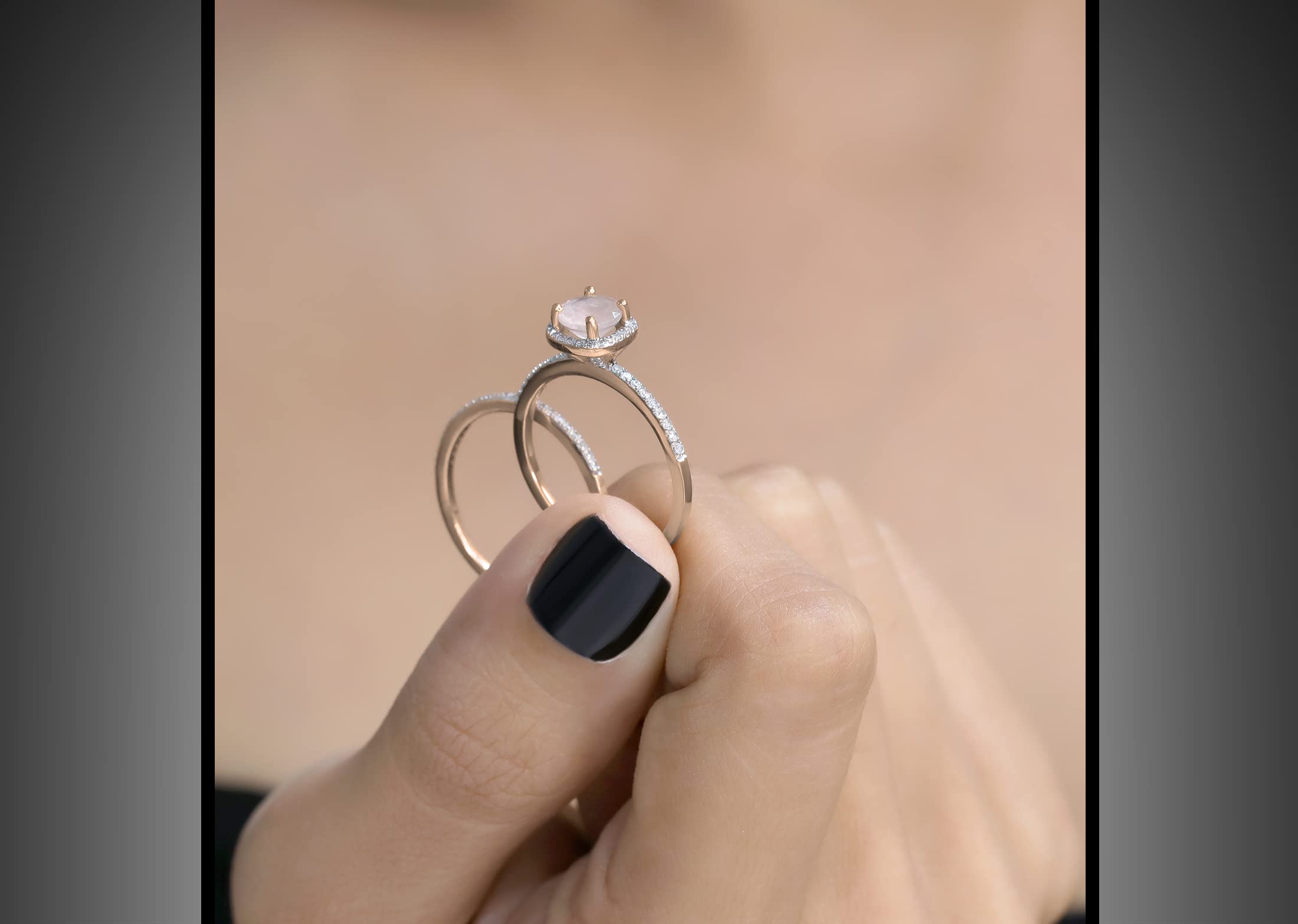 Dazzlingrock Collection 10K 6 MM Round Morganite & White Diamond Bridal Halo Engagement Ring Set, Rose Gold, Size 7.5