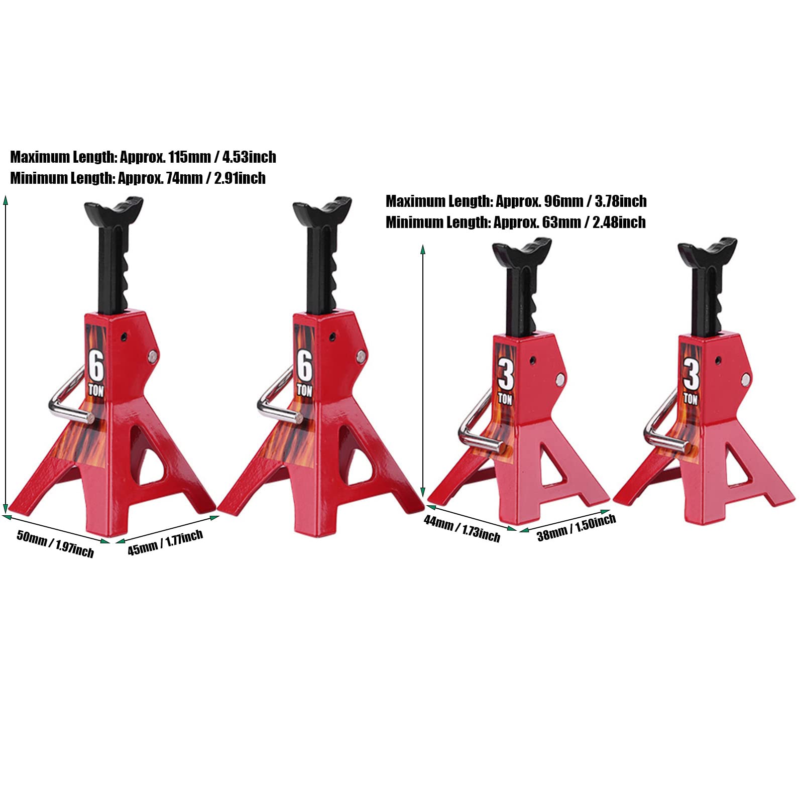 Rc Car Jack Stands Toy, 4Pcs 1/10 Scale High Simulation 6 Ton 3 Ton Toy Cars Stands Metal Jack Stand Rc Crawler Car Stands Model for D90 Wraith Scx10 1/10 Rc Crawler Accessories