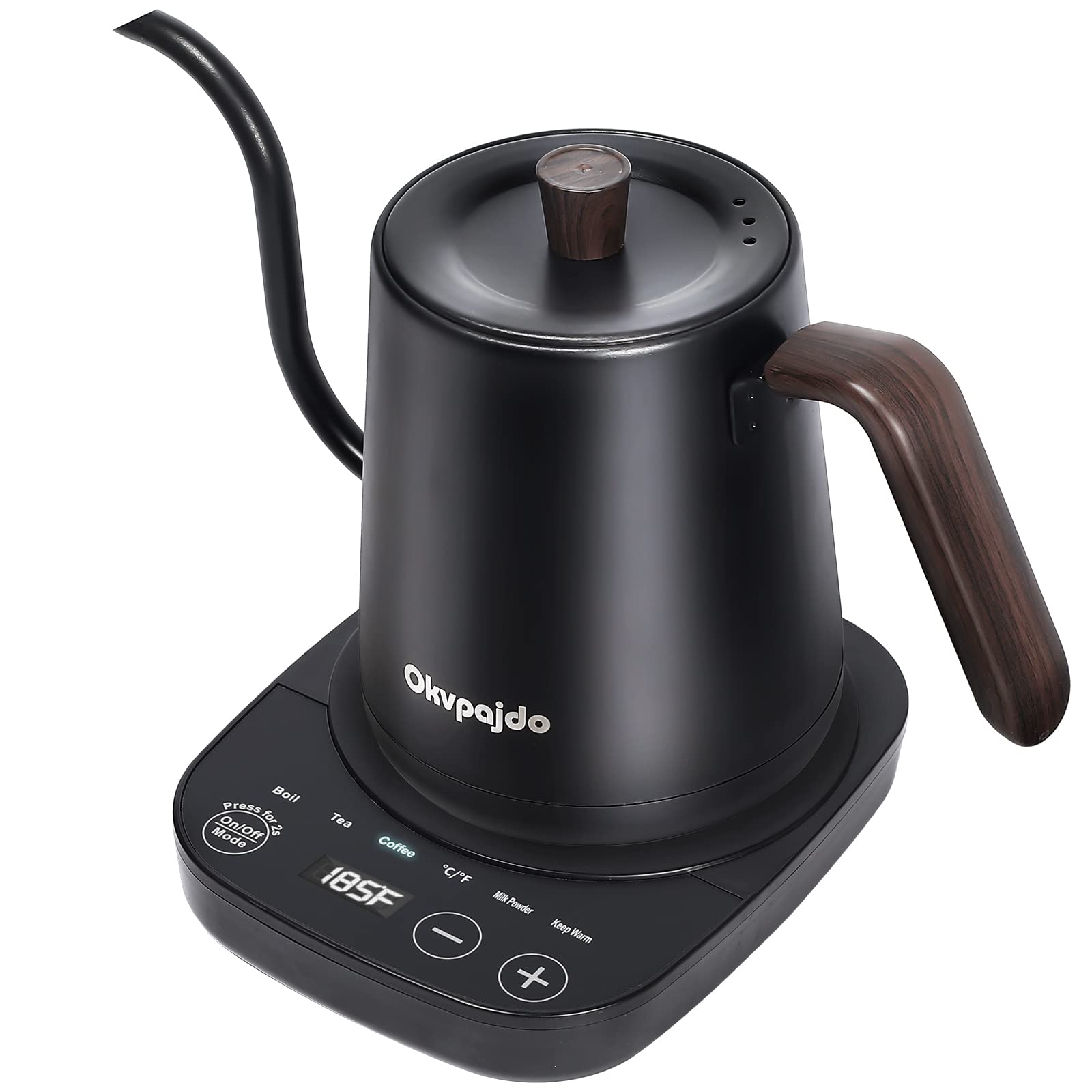 Electric Gooseneck Kettle - Pour-Over Coffee and Tea Kettle with LCD Display Automatic Shut Off - 100% Stainless Steel Kettle Water Boiler - Quick Heating Electric Kettles 0.8L - Matte Black