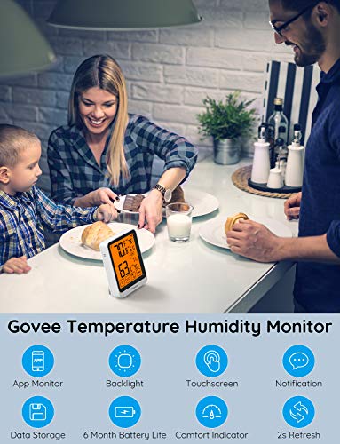 Govee Bluetooth Thermometer Hygrometer with 4.5 Inch Large Backlight LCD Touchscreen, Digital Temperature Humidity Monitor with App Alerts, 2 Years Data Record & Export, for Nursery Room Greenhouse