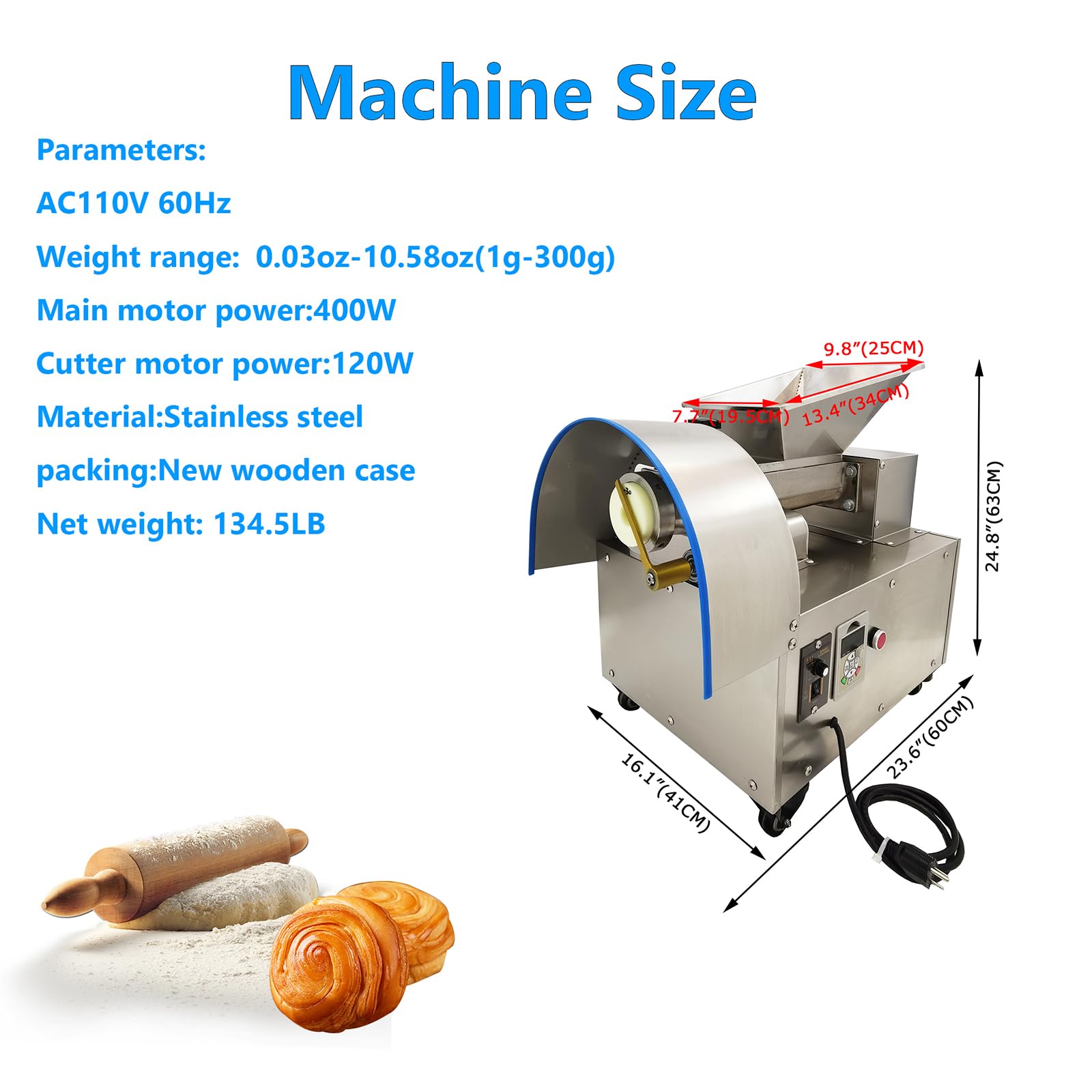 INTBUYING Electric Dough Divider Cutter Machine 1g-300g Small Dough Dividing Dough Lump Spacer Dough Quantitative Partition Machine Stainless Steel Dough Ball Maker Adjustable Speed with 14 Dies 110V