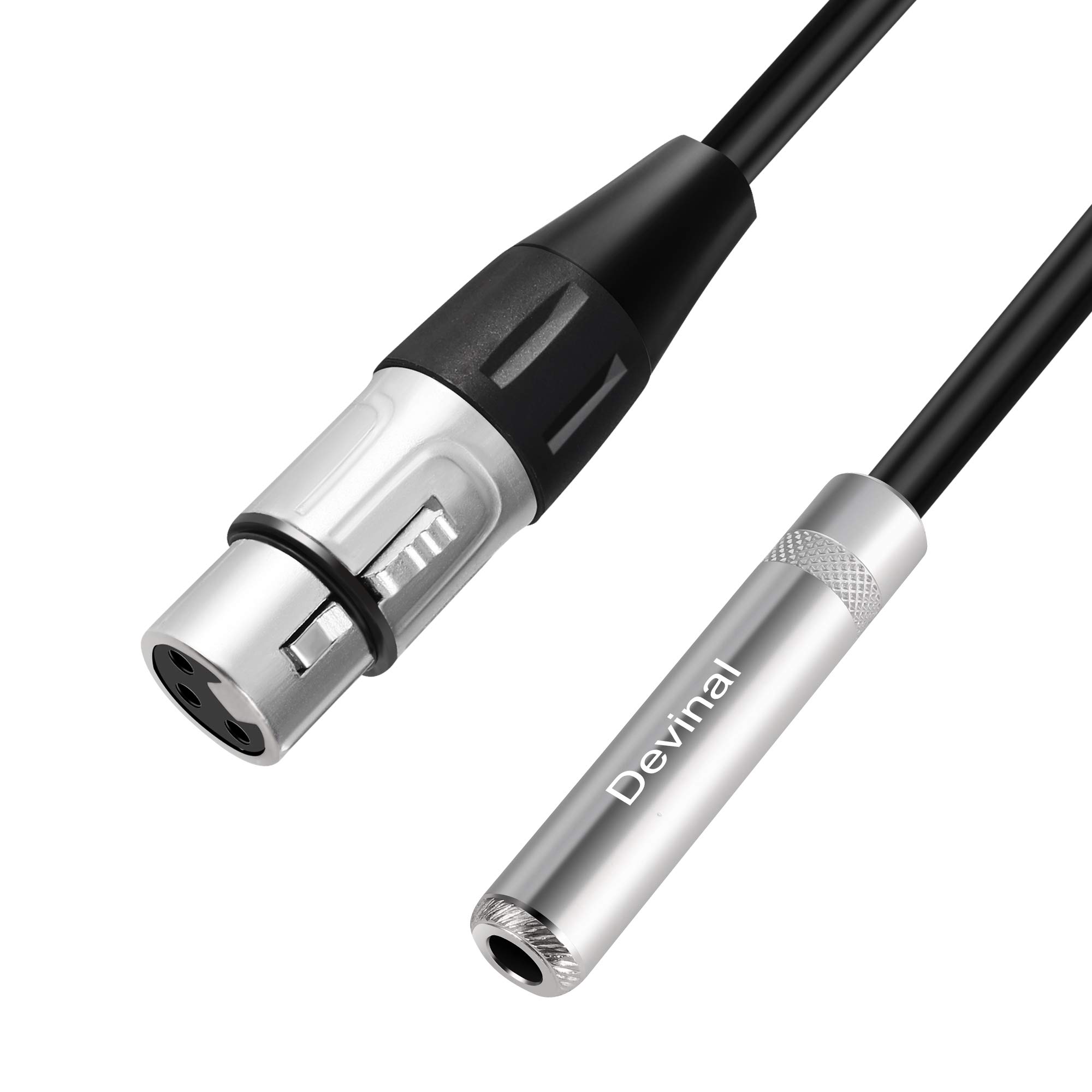 Devinal XLR Female to 1/4" Female calbe, 3 Pin Female to 6.35mm Socket Audio Cord, XLR Jack to TS/TRS Quarter inch Adapter Connector Converter Metal Construction 10FT 3 Meters