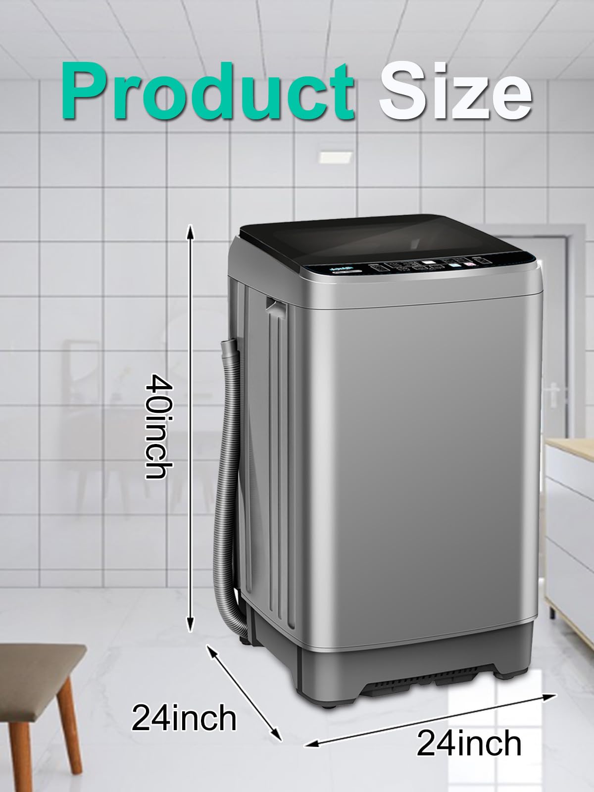 KRIB BLING Full Automatic Washing Machine with LED Display, 25 lbs Portable Washer Drain Pump, Come with a Glass Cover, 8 Programs & 8 Water Levels Selections, Ideal for Camping, Apartment, Dorm, Grey