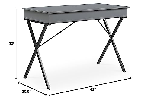 HomSof Frost Grey Finish 2 Drawers Writing Desk with Black Stoving Varnsih Steel Frame,MDF Table Top, Gray,42"