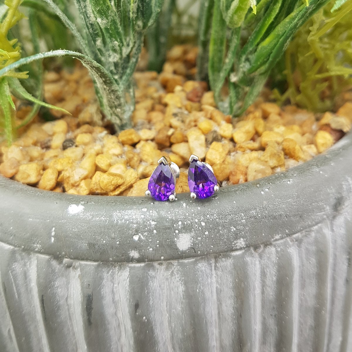 Dazzlingrock Collection 7x5mm Each Pear Cut Amethyst Ladies Solitaire Teardrop Stud Earrings, Sterling Silver