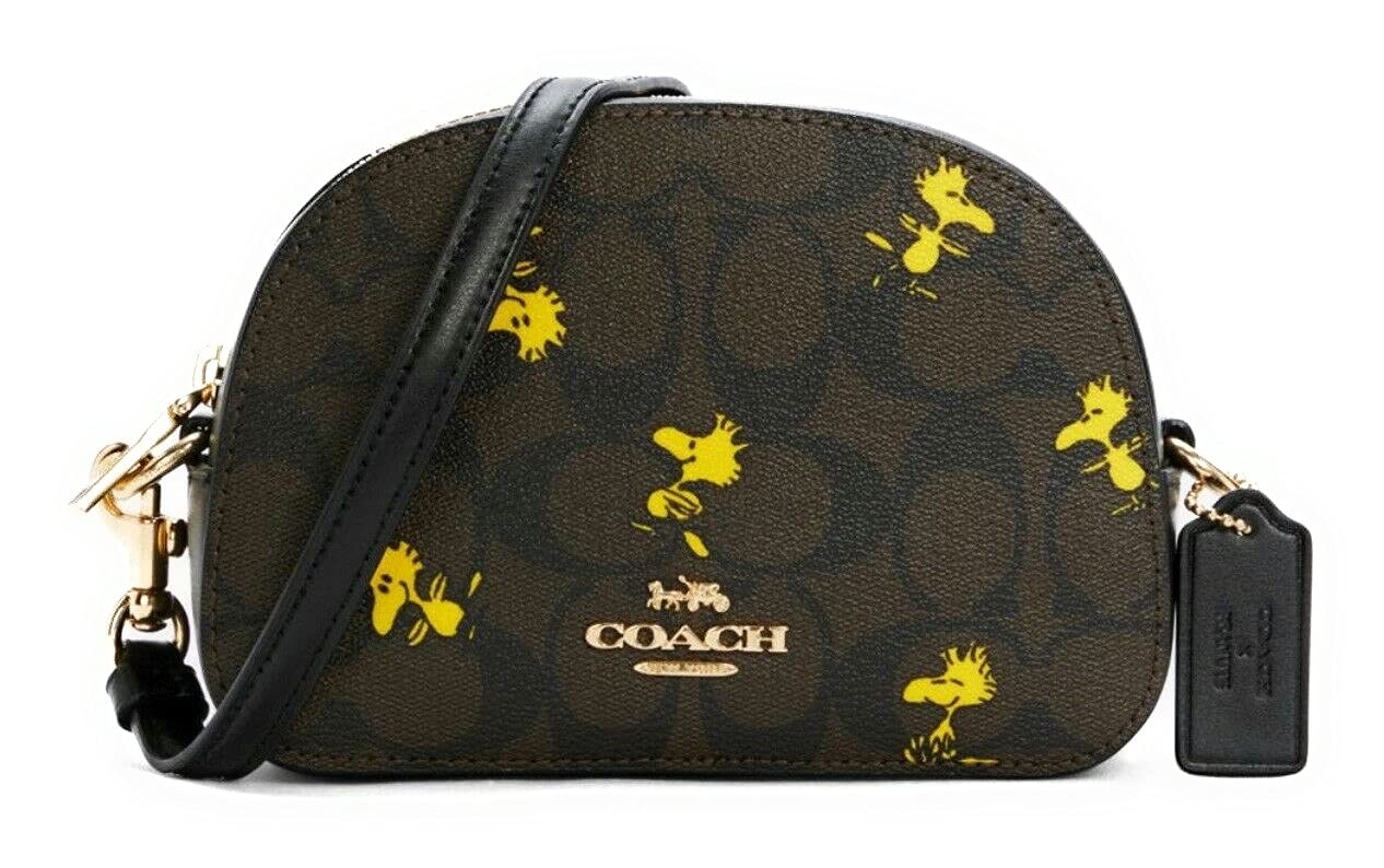 Coach Womens X Peanuts Mini Serena Crossbody With Woodstock Brown Black Multi