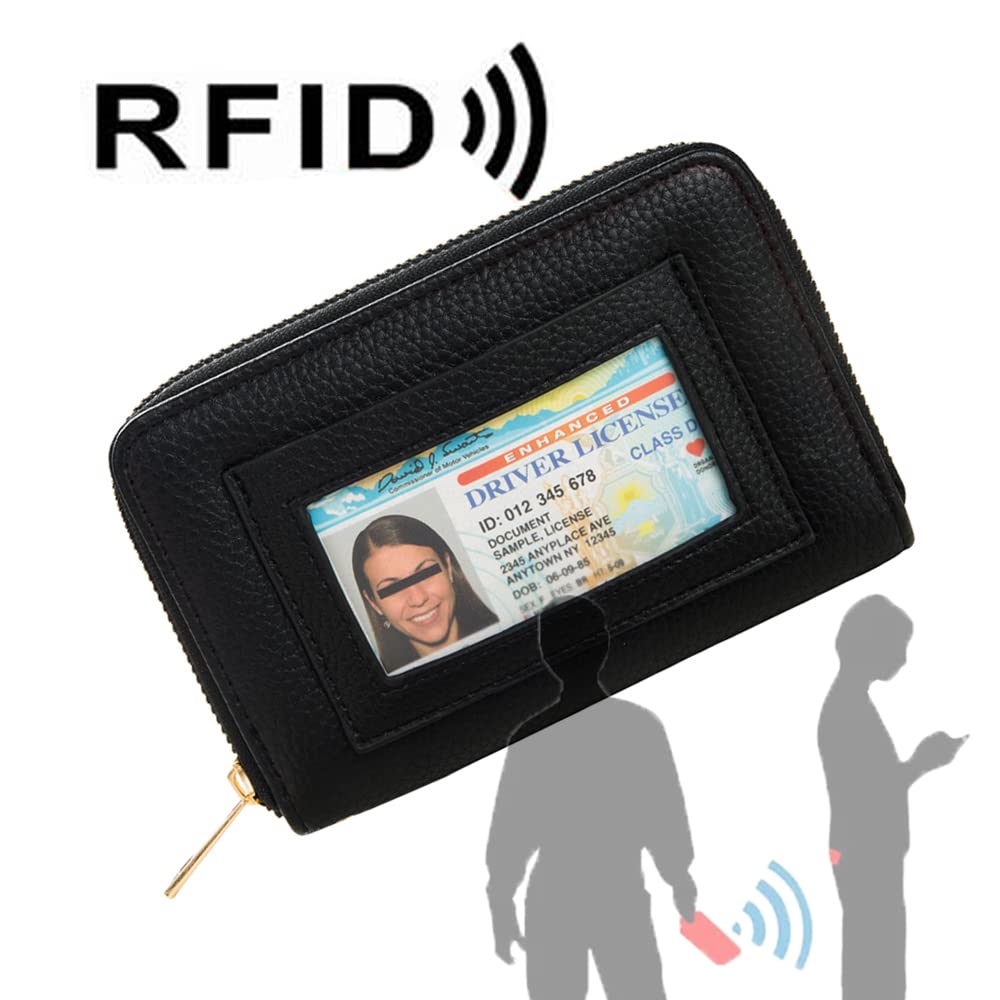 FACAI RFID Wallet Women, Small Wallet for Women, Credit Card Holder, Wristlet Wallet for Women with ID Window Black