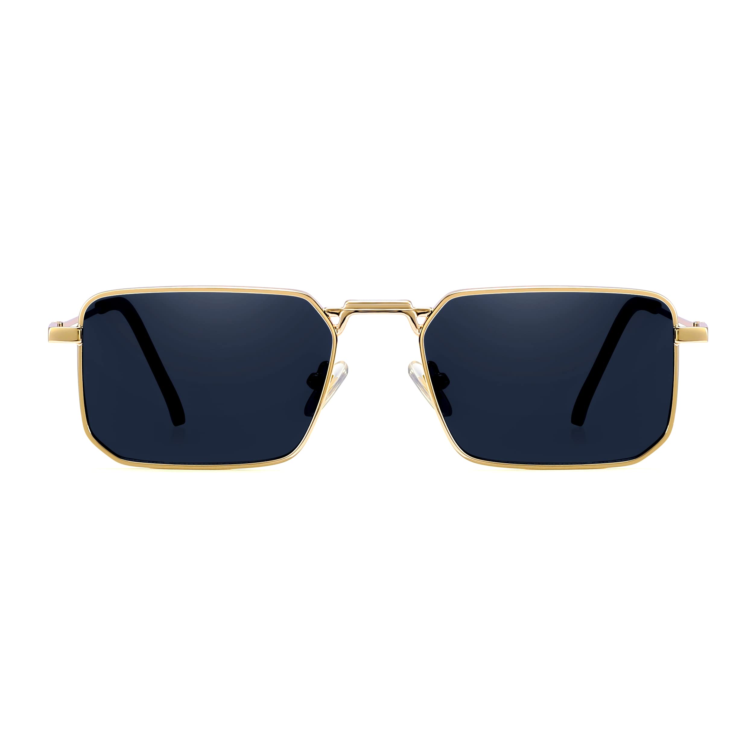 Fayoh Naomi Rectangular Sunglasses Classic Retro Metal Frame Small Size UV400 UV Protection For Men And Women (Gold/Black)
