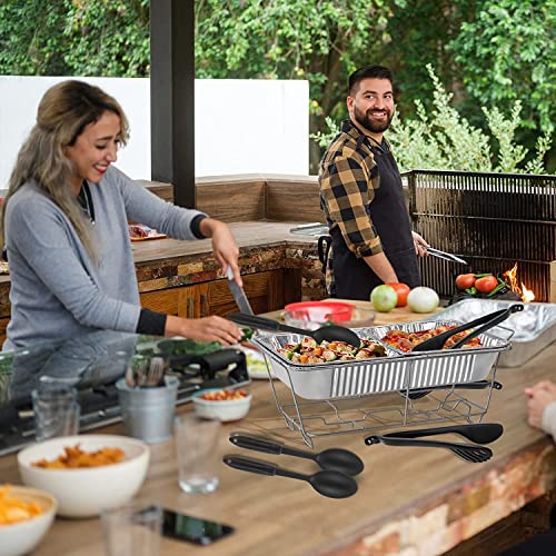 ROVSUN Chafing Dish Buffet Set Disposable, Buffet Servers and Warmers, Food Warmer for Parties Buffets, 48 Pieces Catering Set, Includes Full-Size Wire Chafer Stand, Disposable Pans & Utensils