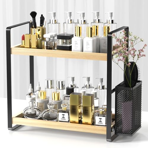 LEMIKKLE Bathroom Countertop Organizer, Bathroom Counter Perfume Tray and Vanity Organizer,Skincare Organizers for Vanity with Basket,Storage Organizers for Bathroom, Kitchen, Dresser