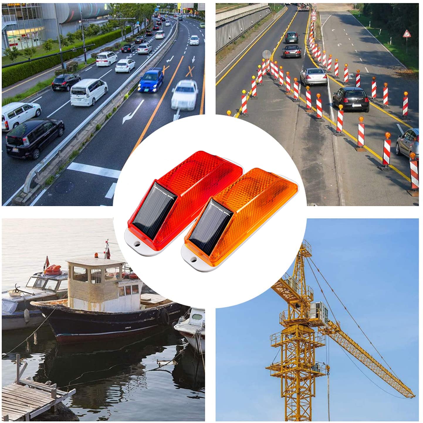 RISOON Solar Strobe Warning Light: Sensitive LED Warning Lamp High Bright Waterproof IP65 Light Control Flashing Beacon Barricade Construction Safety Traffic Light for Driveways Dock (Red)