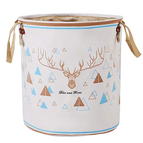 Deer Laundry Basket, Large Foldable Canvas Laundry Hamper with Handles Round 15" Cartoon Home Organizer for Baby Nursery,Toys,Laundry,Clothing,Gift Storage Baskets