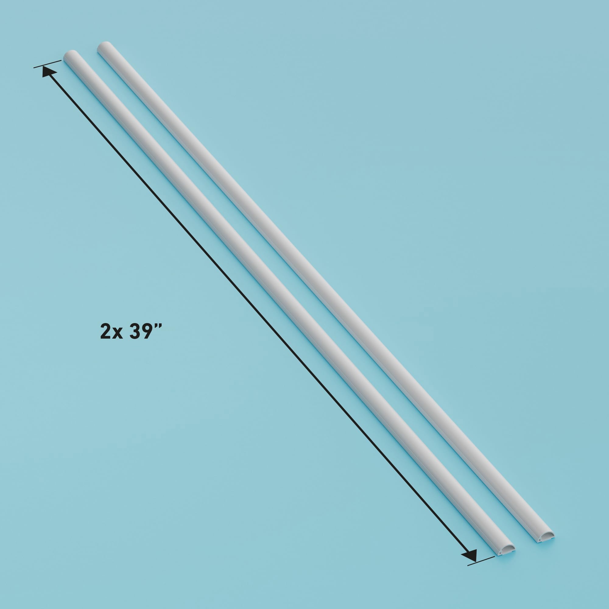 D-Line Half Round Cord Hider, Patented Cable Cover, Hide TV Wall Mount Wires, Raceway for Cords, Decorative Wire Covers, Paintable, Adhesive Cable Concealer, 2X 0.78in W x 0.39in H x 39in L, White