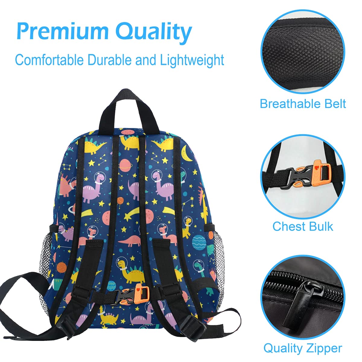 Emelivor Custom Dinosaurs Kids Backpack for Boys Girls Personalized Space Preschool Backpack for Toddler Children Bookbag with Chest Strap