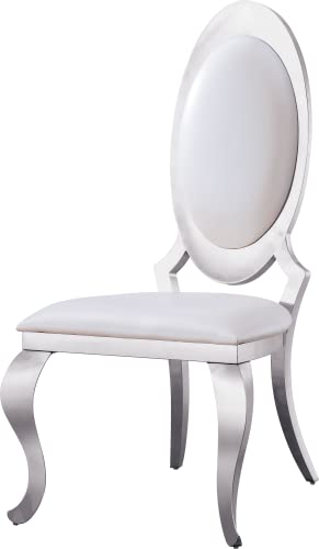 HomVent Modern Leatherette Dining Chair Set of 2, Comfortable Upholstered Kitchen Chairs w/Oval Backrest & Silver Stainless Legs, Tall High Back Dining Side Chairs Reception Chair (White Leather)