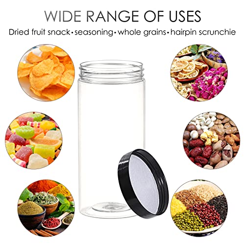 OUSHINAN Plastic Jars with Screw On Lids, Pen and Labels Refillable Empty Round Slime Cosmetics Containers for Storing Dry Food, Makeup, Slime, Honey Jam, Cream, Butter, Lotion⦠(18PCS 16OZ Black)