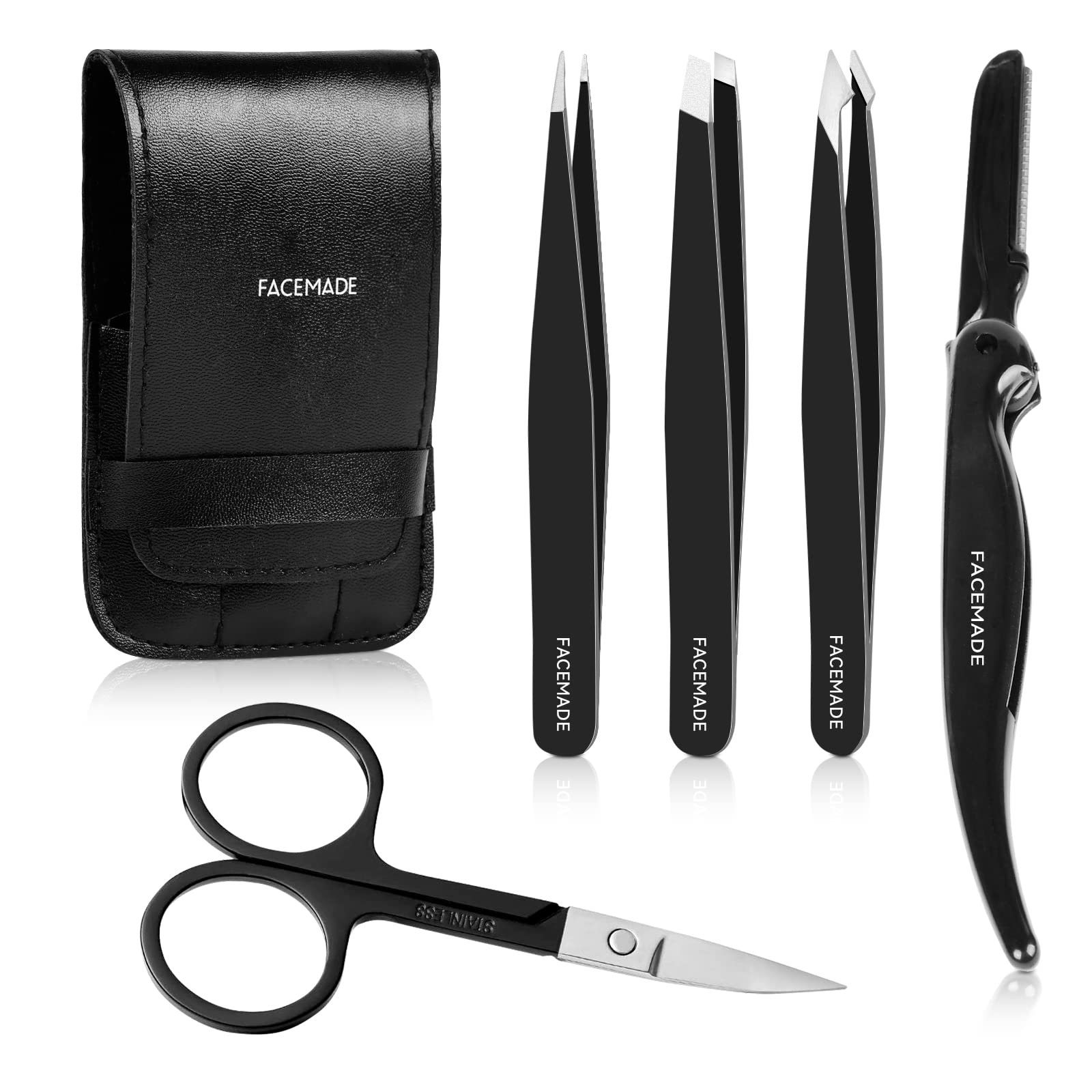 FACEMADE 8 PCS Tools, 5 PCS Tweezers Set with Scissors and Eyebrow Razor, 3 PCS Nail Clippers Set, Help to Keep Daily Clean Routine