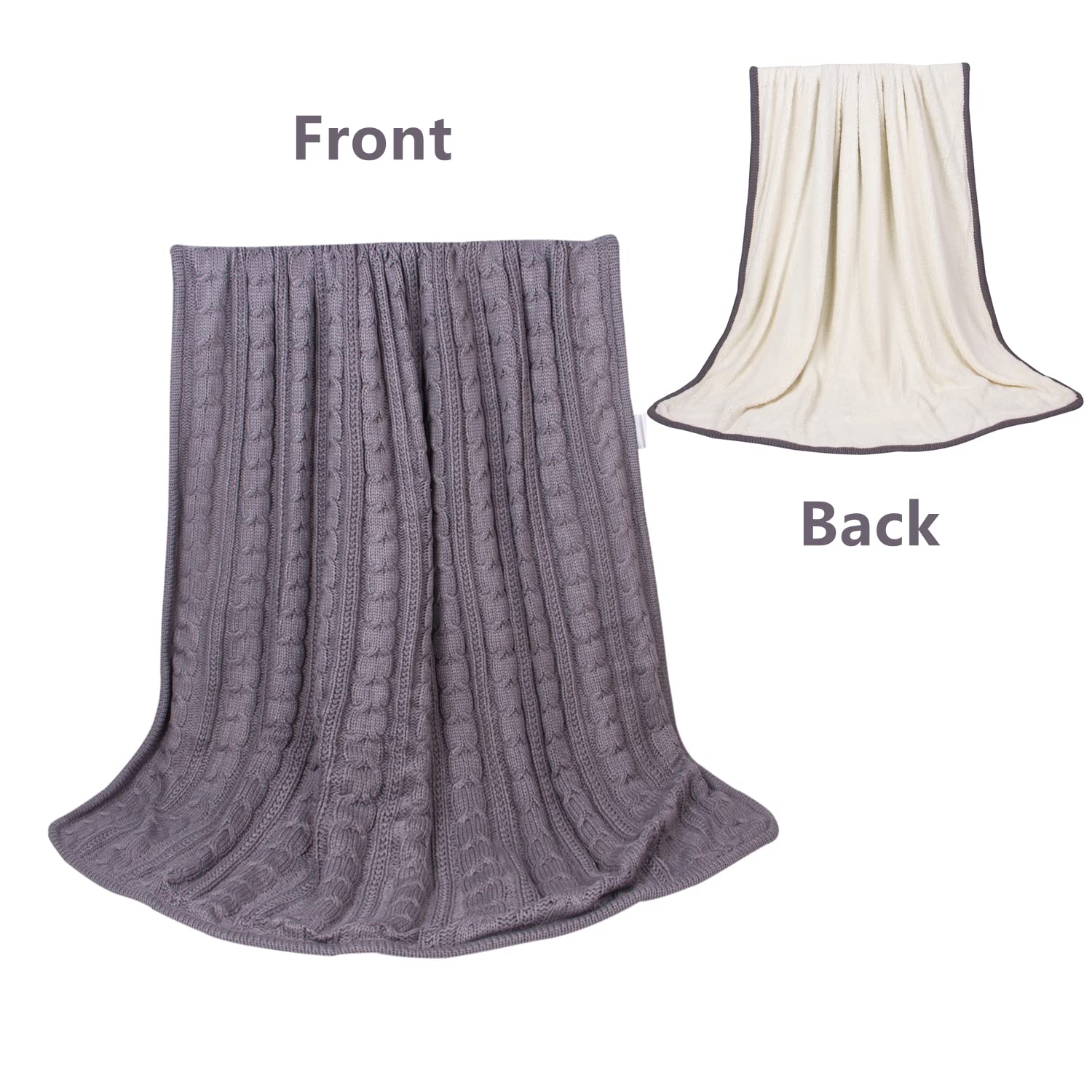 Comforbed Cable Knitted Throw Blankets Gray Soft Thick Knitting Sherpa Blanket for Bed Sofa Couch Decor Gray 51 x 63 Inch