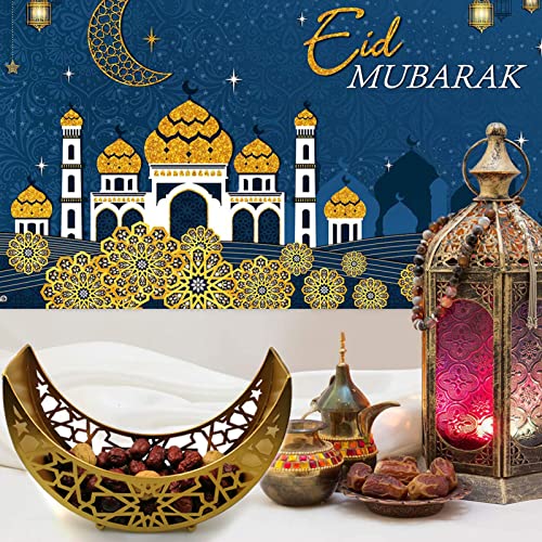 Ramadan Food Tray, Ramadan Tray Moon Shape Large Capacity 11.8x8.3x3.1in Decorative Iron Serving Tray for Islam Muslim Eid Holiday