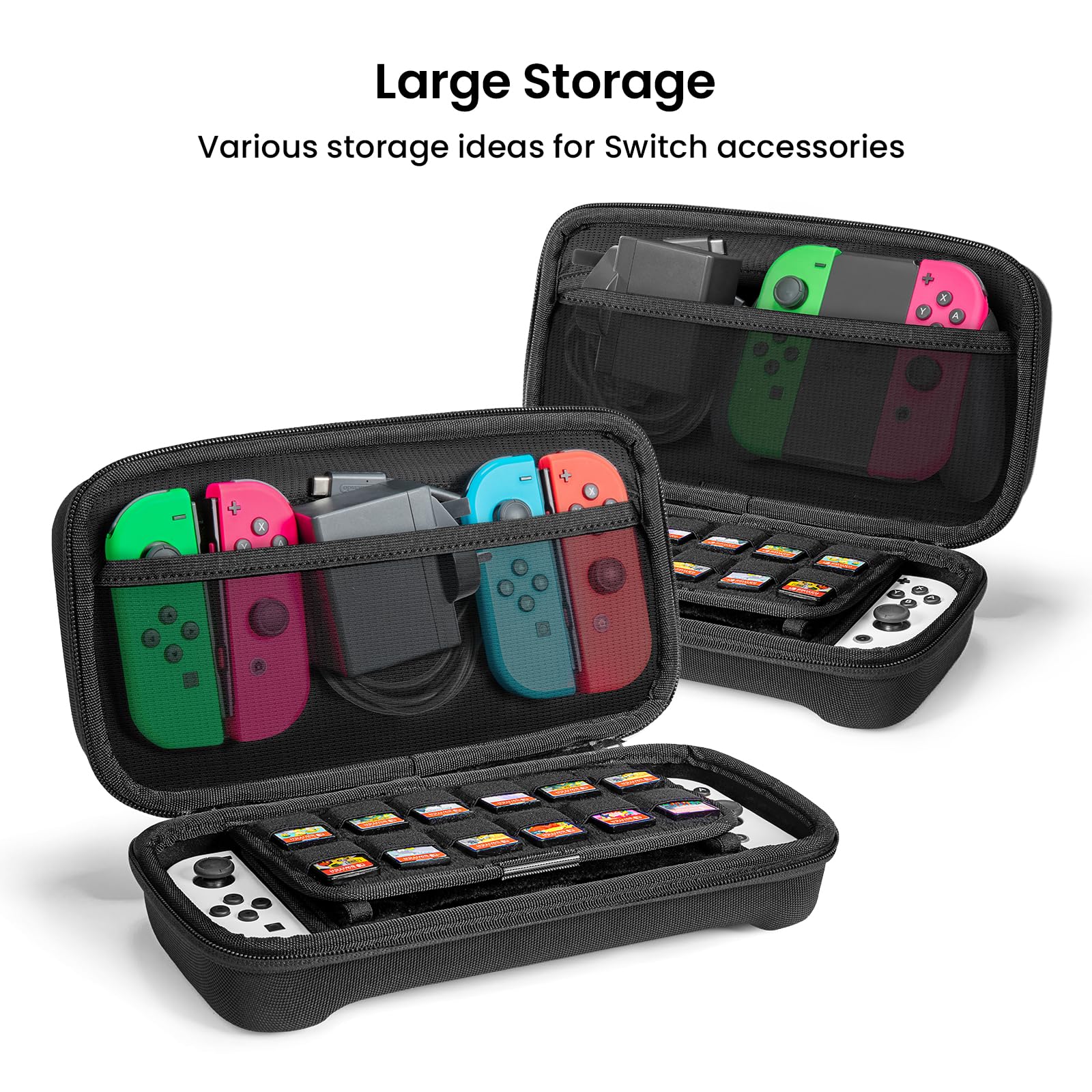 tomtoc Carrying Case for Nintendo Switch/OLED Model, Large Travel Switch Case with Pocket for Pro Controller, Joy con Grip or AC Adapter, Protective Portable Carry Case with 24 Game Cartridges