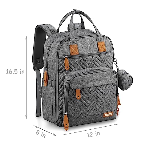 PandaEar Diaper Bag Backpack - Large Baby Diaper Bags with Pacifier Case - Waterproof Unisex Newborn Travel Backpack -Grey