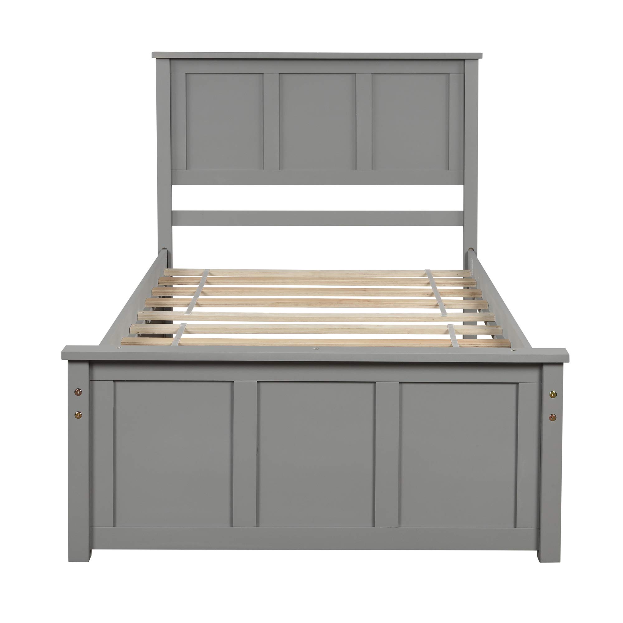 P PURLOVE Twin Size Bed Frame with Trundle,Wood Platform Bed with Twin Size Trundle Bed,Twin Platform Bed Frame with Headboard with Slat Support, No Box Spring Need