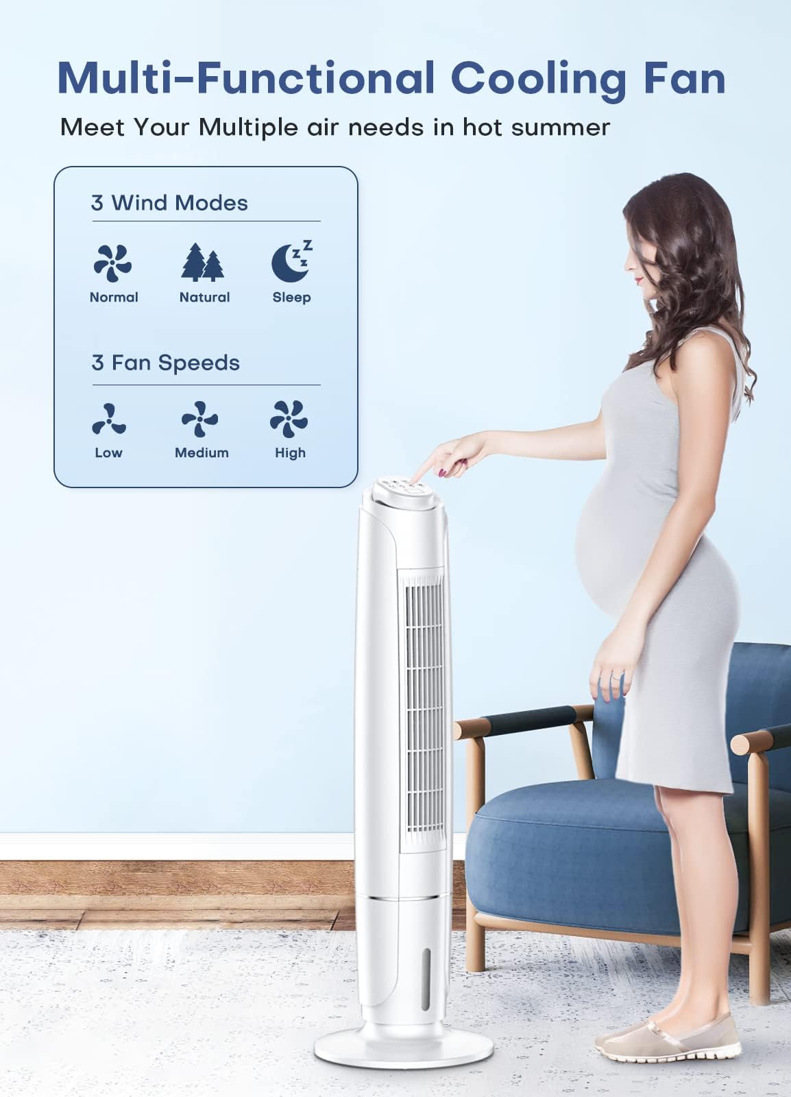 FANCOLE 43-INCH Evaporative Air Cooler, Portable Air Conditioners w/Cool Mode & 3 Speeds, 12H Timer for Auto-Off & Remote, 1 Gallon Water Tank, Wider Oscillating, Air Cooler for Room Bedroom Office