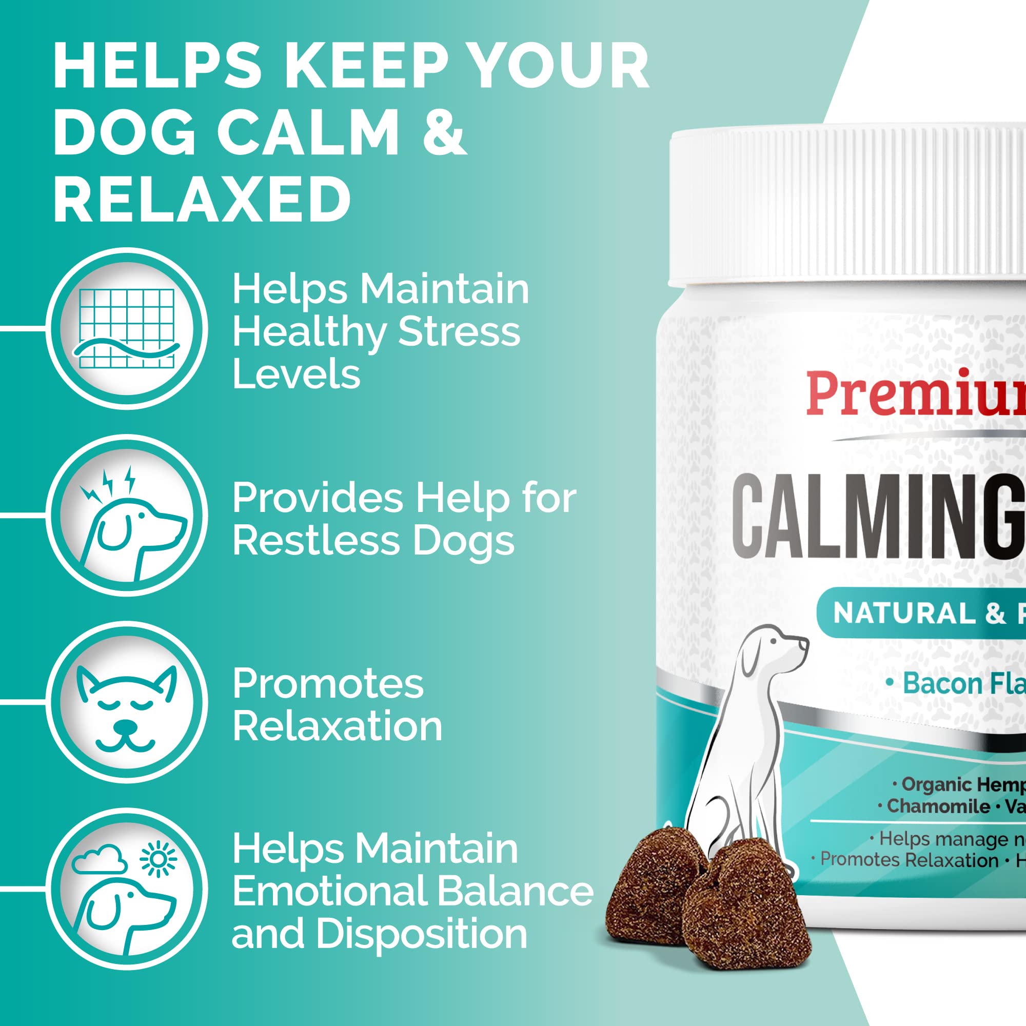 PREMIUM CARE Hemp Calming Chews for Dogs, Made in USA - Helps with Dog Anxiety, Separation, Barking, Stress Relief, Thunderstorms and More, 9.3 oz (264g), 120 Count