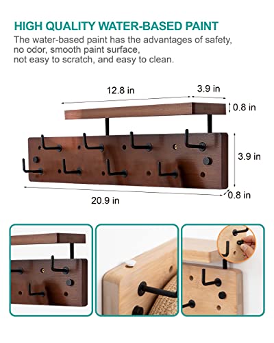 HSEOFBUTY Multi-Functional Wall Mounted Coat Rack Shelf with 8 Metal Hooks, Heavy Duty Storage Shelf for Space Saving and Organizing, Perfect for Coats, Hats, Scarves, and More
