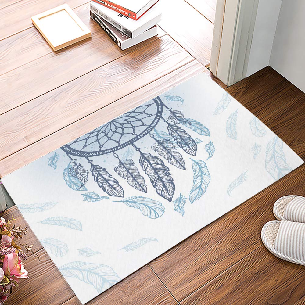 Door Mat for Bedroom Decor, Light Blue Dream Catcher Floor Mats, Holiday Rugs for Living Room, Absorbent Non-Slip Bathroom Rugs Home Decor Kitchen Mat Area Rug 18x30 Inch