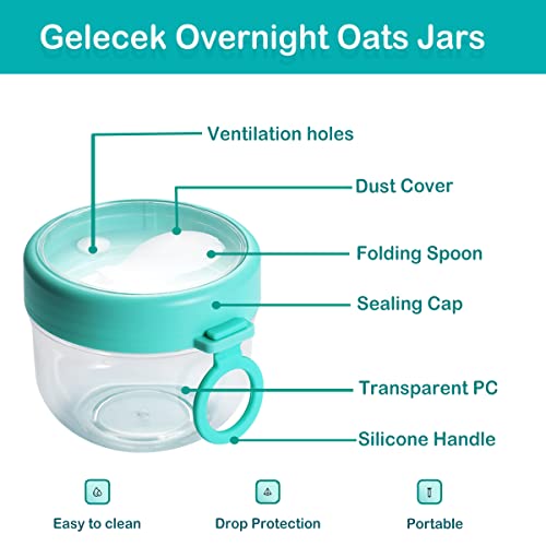 Gelecek Overnight Oats Container with Lids and Spoon, 2 Pcs Portable Plastic Overnight Oats Jars Yogurt Jars,20 oz Large Capacity Leak-Proof Dessert Cups Salad Storage Container, Pink