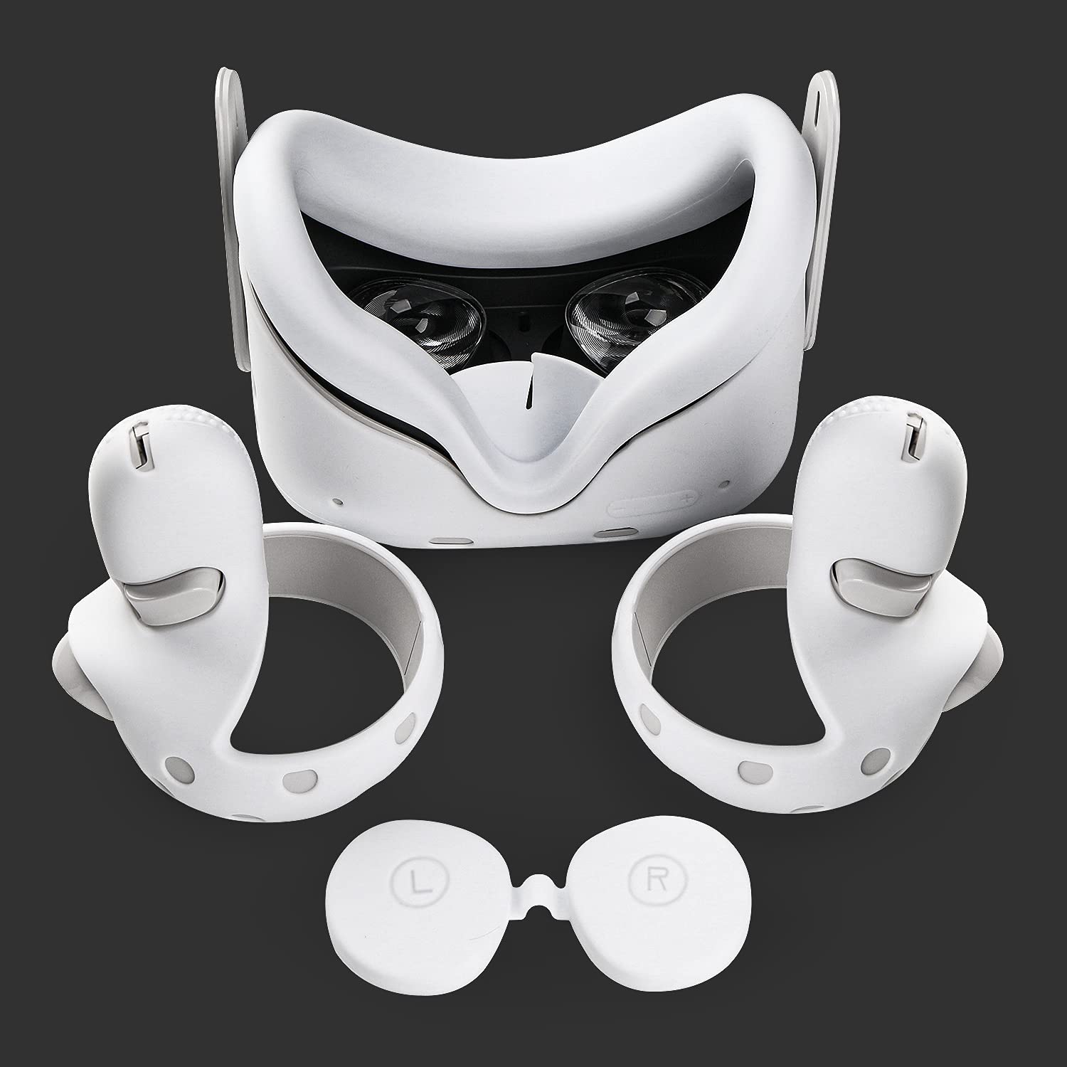 Colohas VR Cover Oculus Quest 2 Accessories, with Front Head Cover, Lens Protactor Cover, Anti-Throw Controller Grip Cover, Silicone Face Cover Sweat Guard Anti-Leakage Cushion Pad(White)