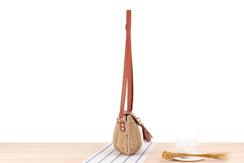 TONWHAR® Lady's Vintage Straw Summer Purse Leisure Beach Bag (Light Coffee)