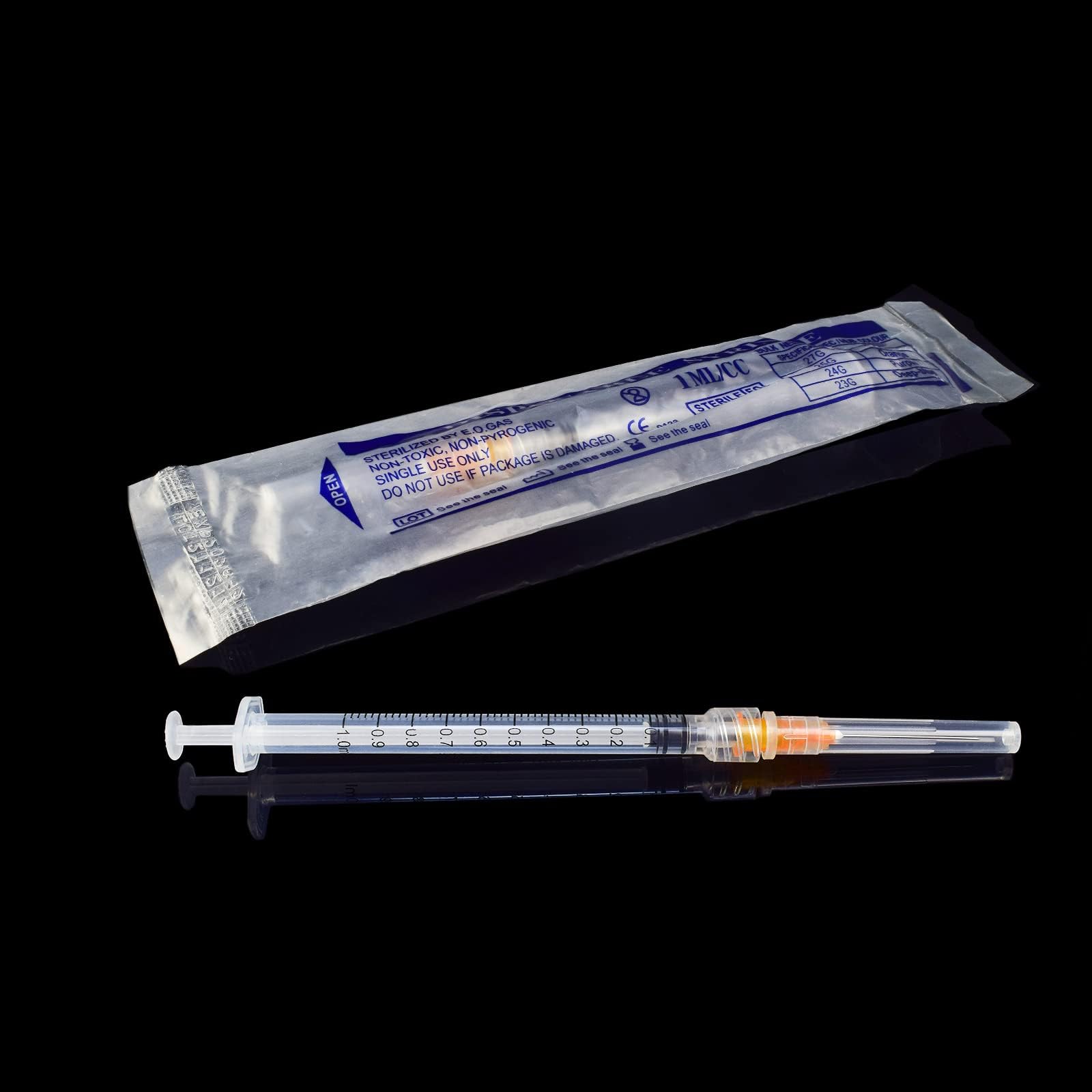 Eomhept 1ml 1cc 25 Gauge 1inch 25mm Disposable Lab Supplies, Individual Packing, Pack of 100