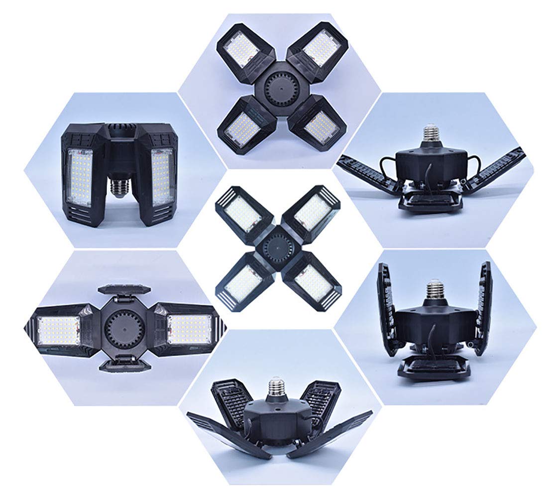 Deformable LED Garage Lights - 12000 Lumen 6500K Daylight 120W, Four Leaf Garage Organization Ceiling Lighting