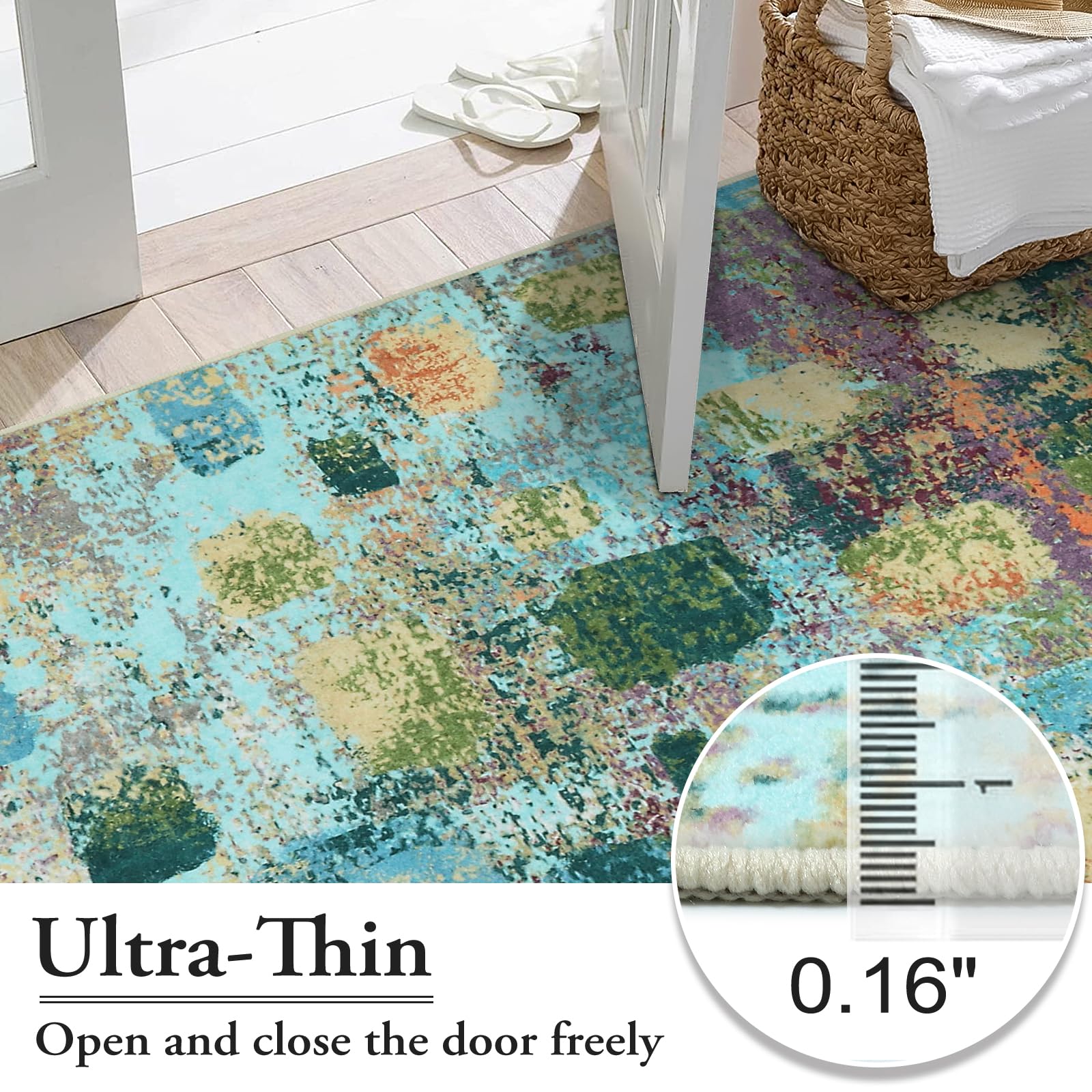Lahome Abstract 5x7 Area Rugs, Soft Washable Rugs for Living Room Ultra-Thin Non-Slip Boho Bedroom Rug, Stain Resistant Throw Rug Foldable Carpet for Dining Room Office(5'x7', Multi)