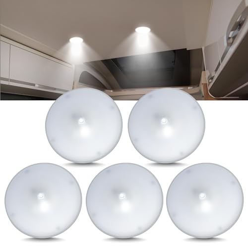 Command Electronics (5) White LED 4.5 inch Round Camper RV Trailer Utility Dome Lights/Switch