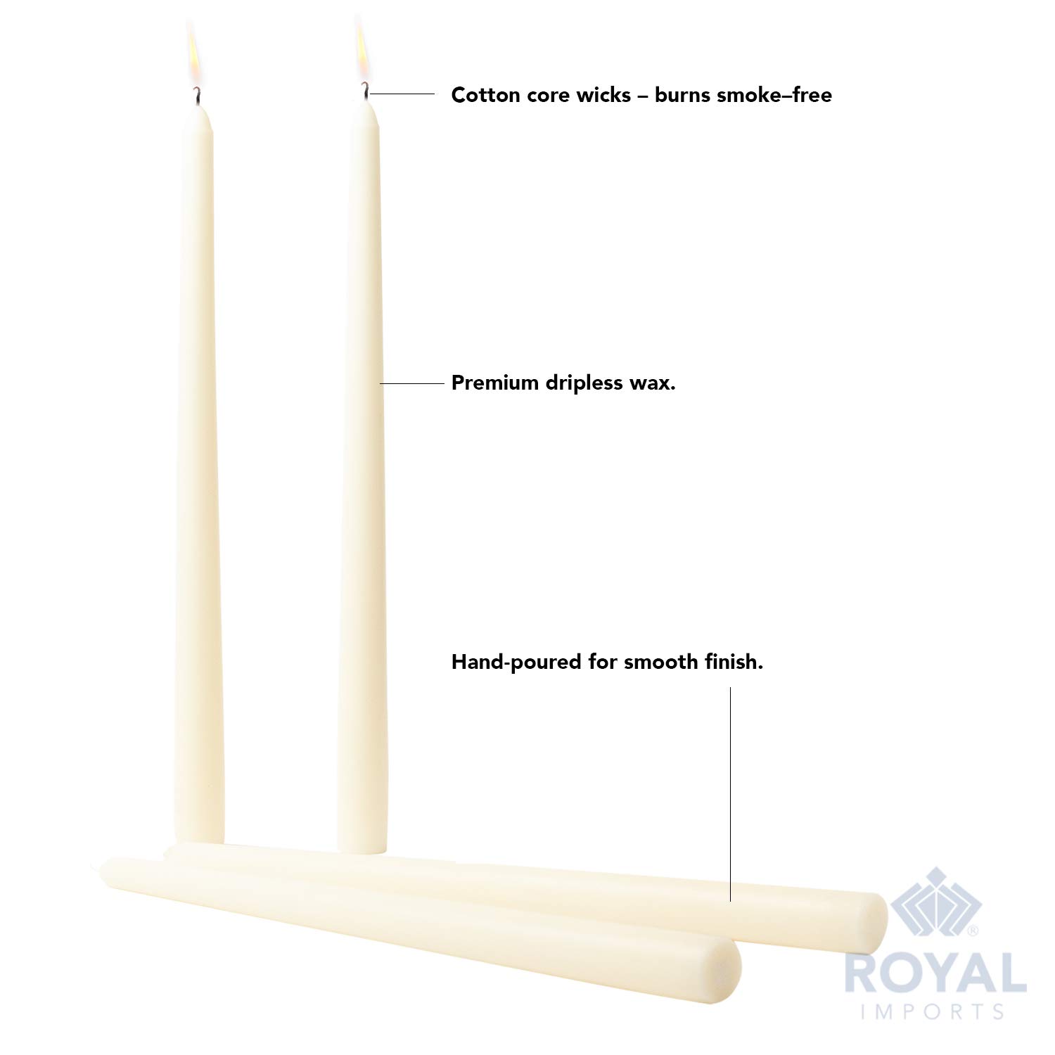 Royal Imports Unscented Taper Candles, Elegant Premium Quality, Dripless & Smokeless, Hand-Dipped Dinner Candles for Wedding, Holiday, Home Decor - 9 Hour Burn Time - Set of 36 (12 Inch, Ivory)